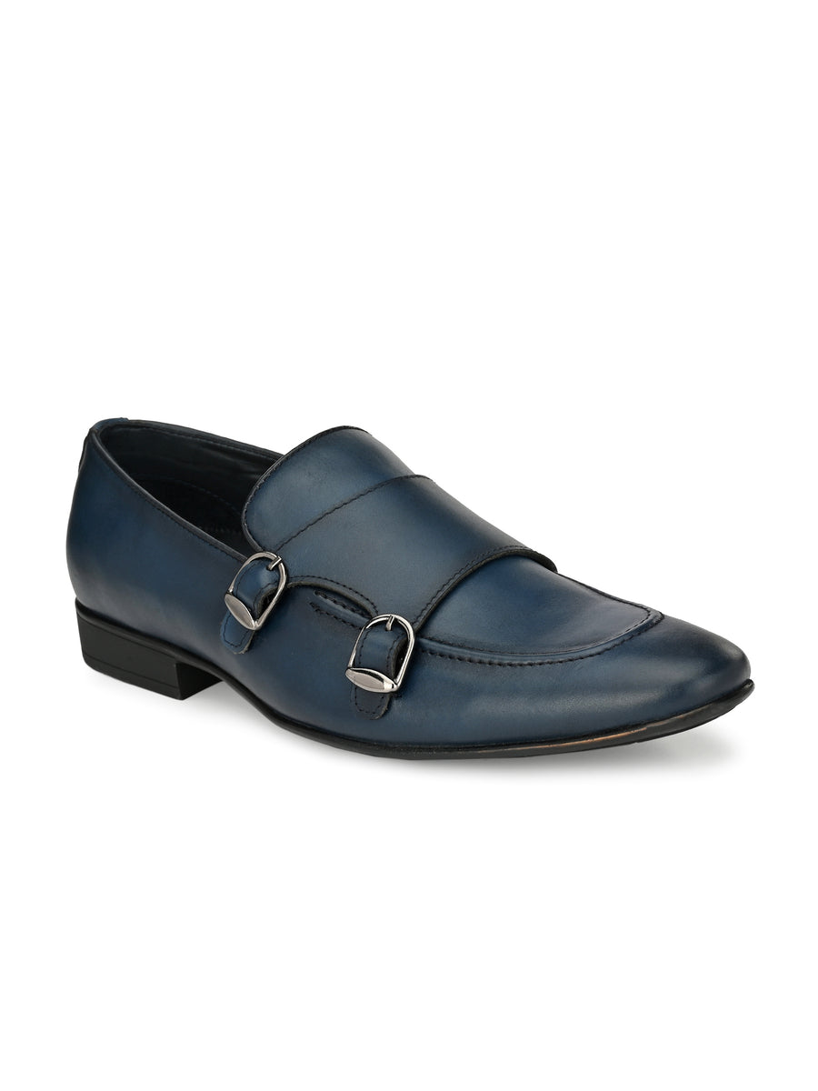 HITZ Blue Leather Double-Strap Monk Formal Shoes – Hitz Shoes Online